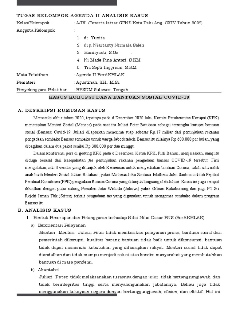 Tugas Kelompok Analisis Kasus Nilai Berakhlak | PDF