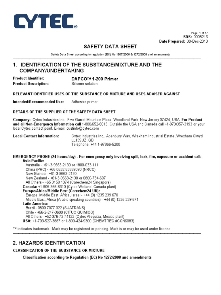 Safety Data Sheet: Dapco | PDF | Toxicity | Firefighting