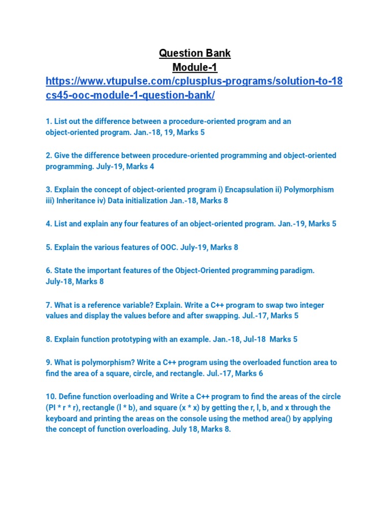 Question Bank - 345 Mod | PDF | Method (Computer Programming) | Inheritance (Object Oriented ...