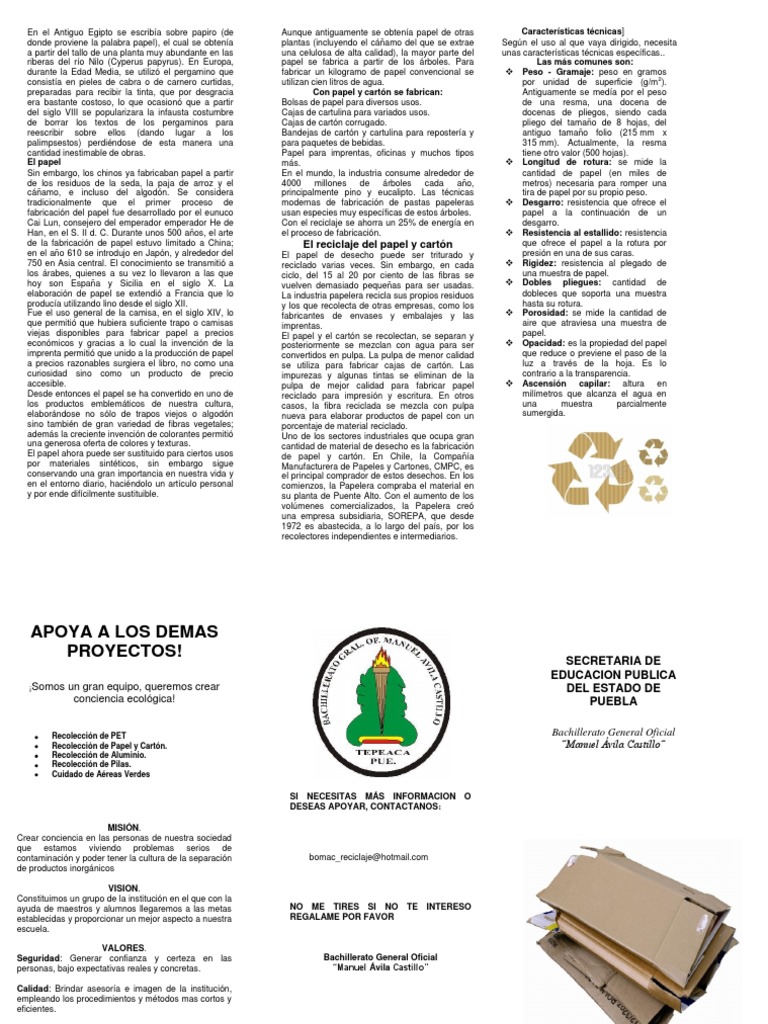 Triptico Carton - Papel | PDF | Papel | Papelería