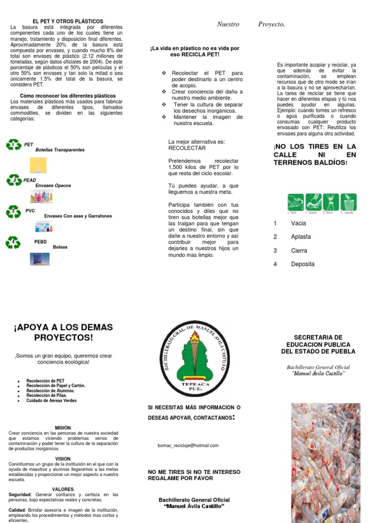 Triptico Pet | PDF | Residuos | El plastico