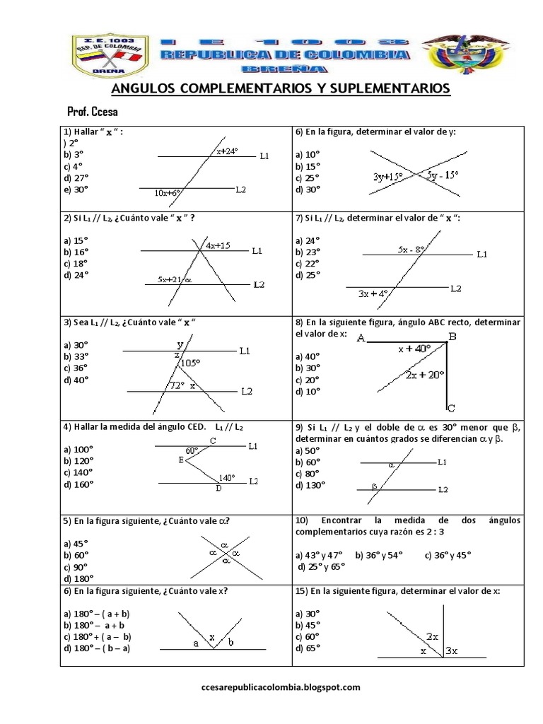 Practica de Angulos Complementarios y Suplementarios Ccesa007 | PDF | Ángulo