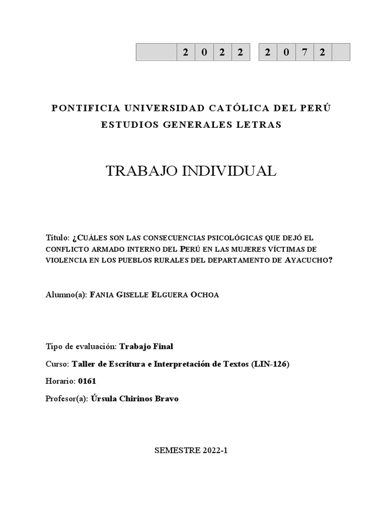 Elguera Ochoa, Fania Giselle - TF (2022-1) | PDF | Depresión (estado de ánimo) | Violencia