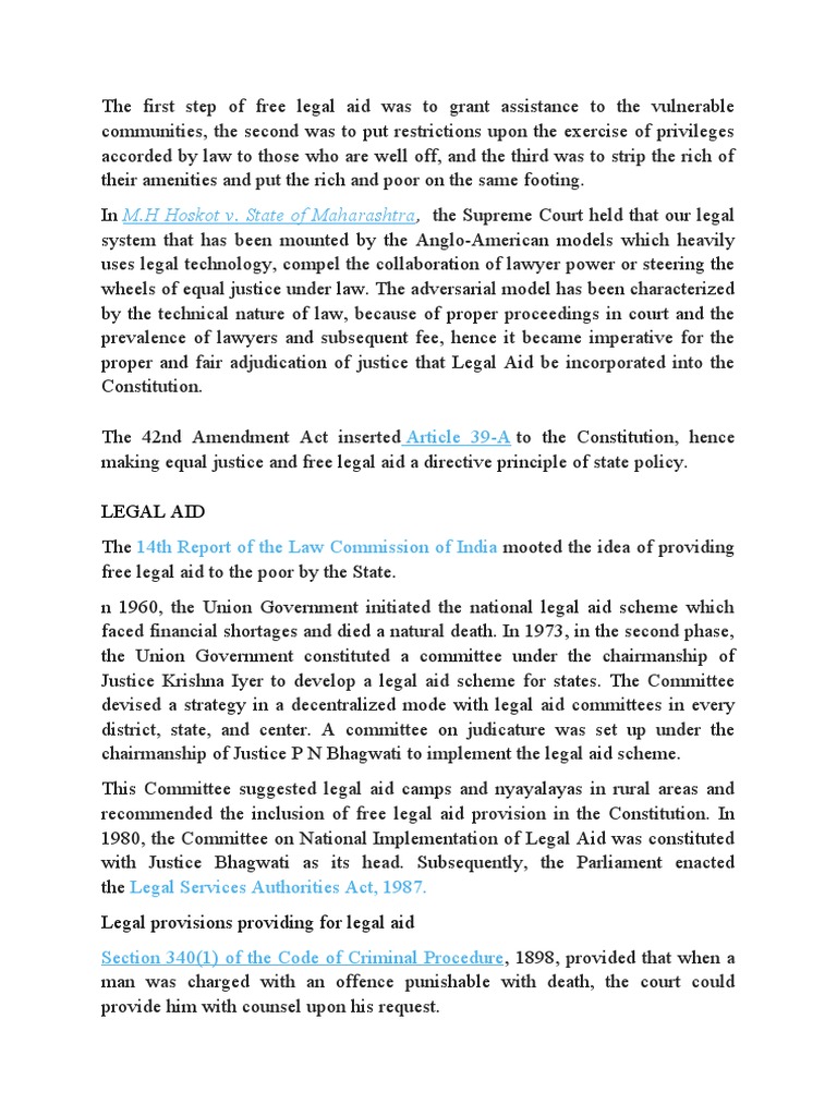 M.H Hoskot v. State of Maharashtra: Article 39-A | PDF | Legal Aid ...