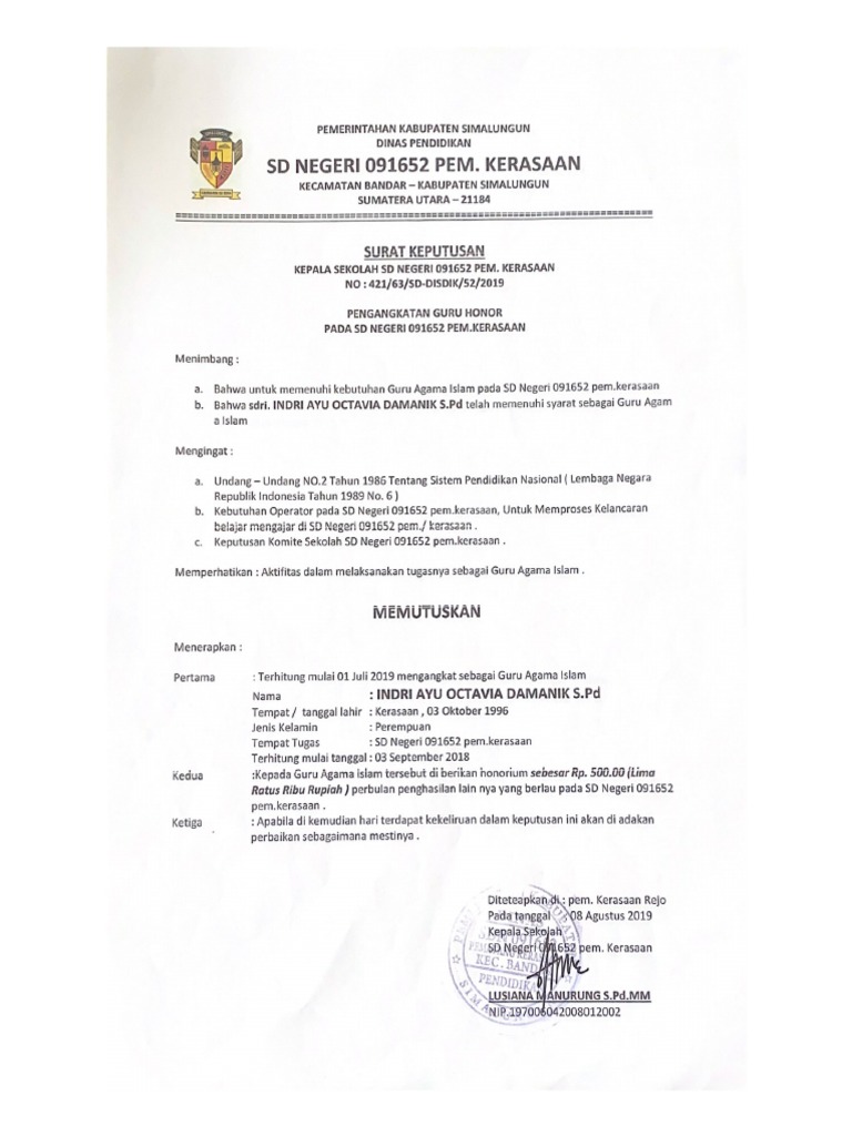 SK Tahun 2019 Indri | PDF