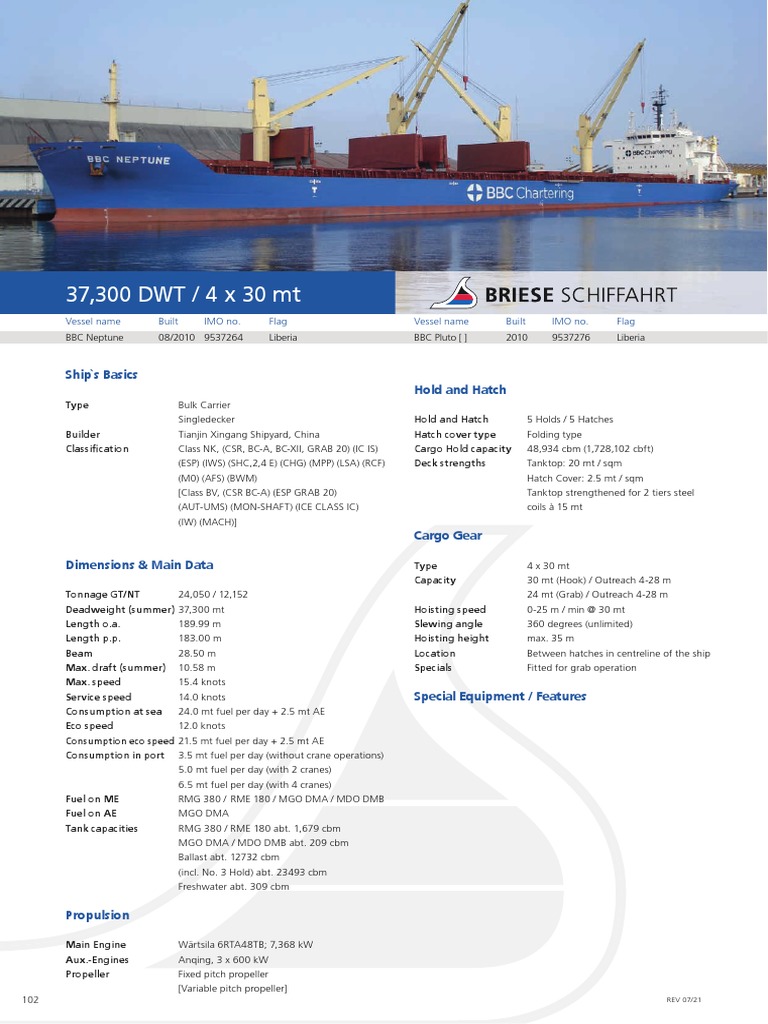 37,300 DWT / 4 X 30 MT: Ship's Basics Hold and Hatch | PDF | Crane ...