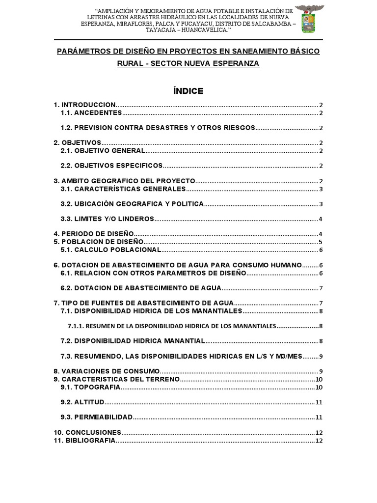 Memoria - Param. de Diseño Salcabamba-Nueva Esperanza | PDF | Agua | Agua potable