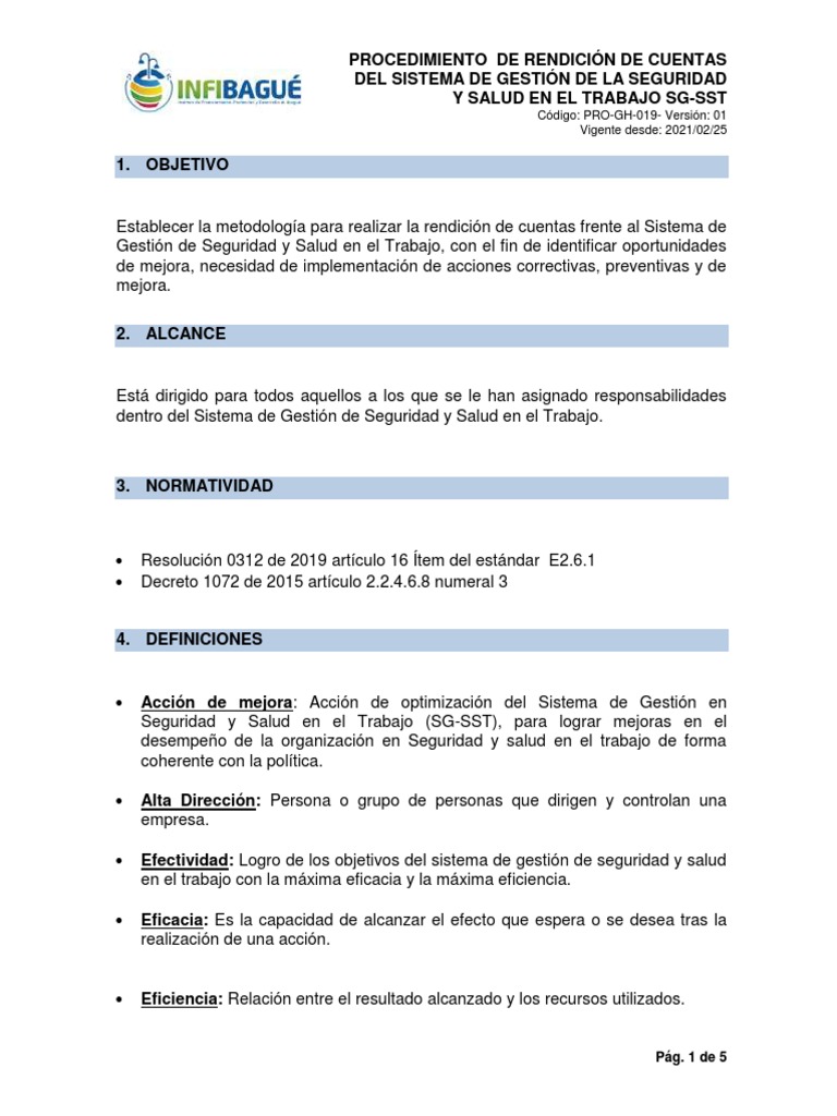 Pro GH 019 Rendiciondecuentasdelsistemadegestiondelaseguridad | PDF | Responsabilidad ...