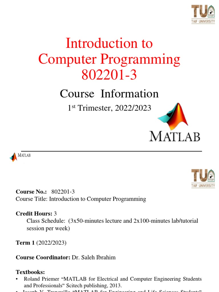 Course Information | PDF | Matlab | Computer Programming