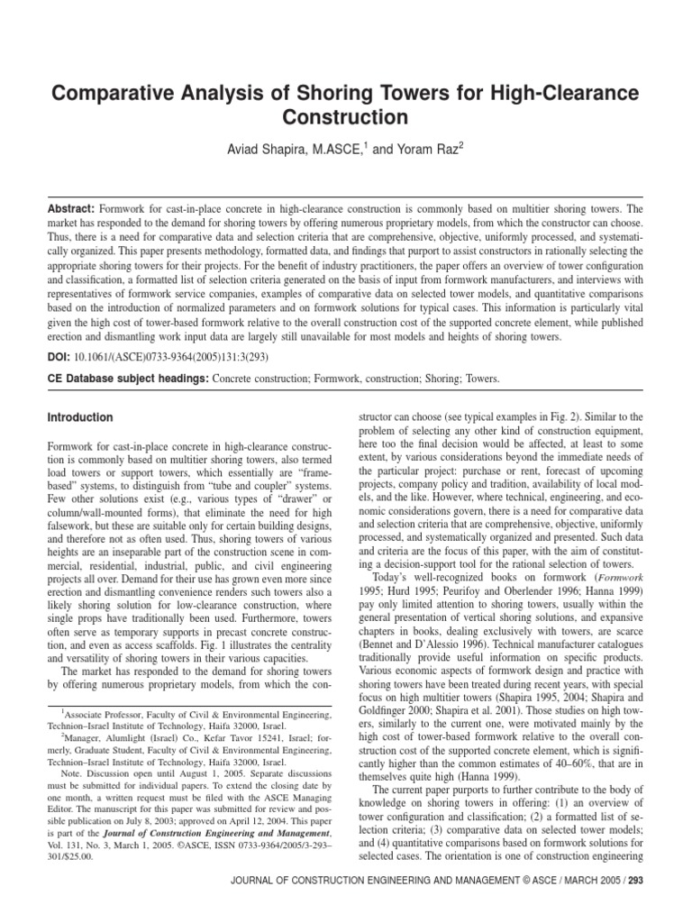 Comparative Analysis of Shoring Towers For High-Clearance | PDF ...