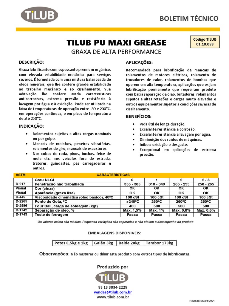 Tilub Pu Maxi Grease - Novo | PDF | Engenharia Mecânica | Materiais