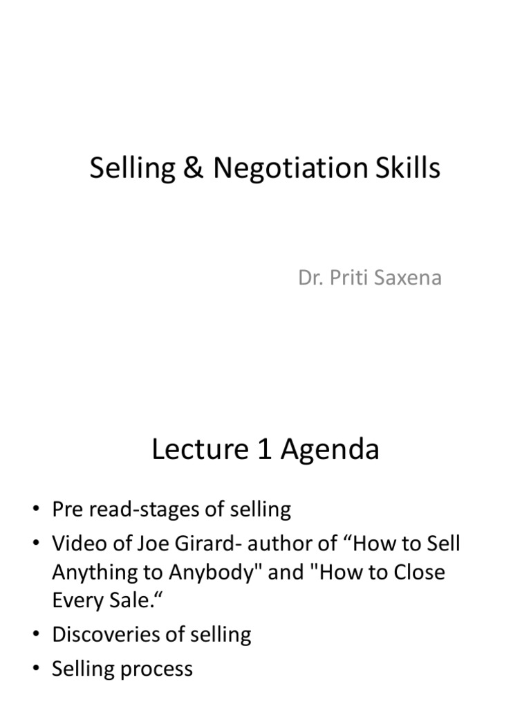 Selling & Negotiation Skills-PPT1 | PDF | Negotiation | Sales