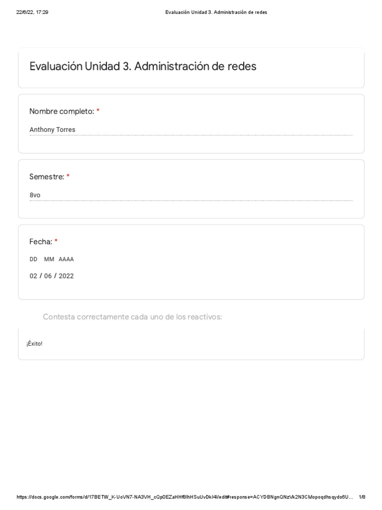 Evaluación Unidad 3. Administración de Redes - Formularios de Google | Descargar gratis PDF ...