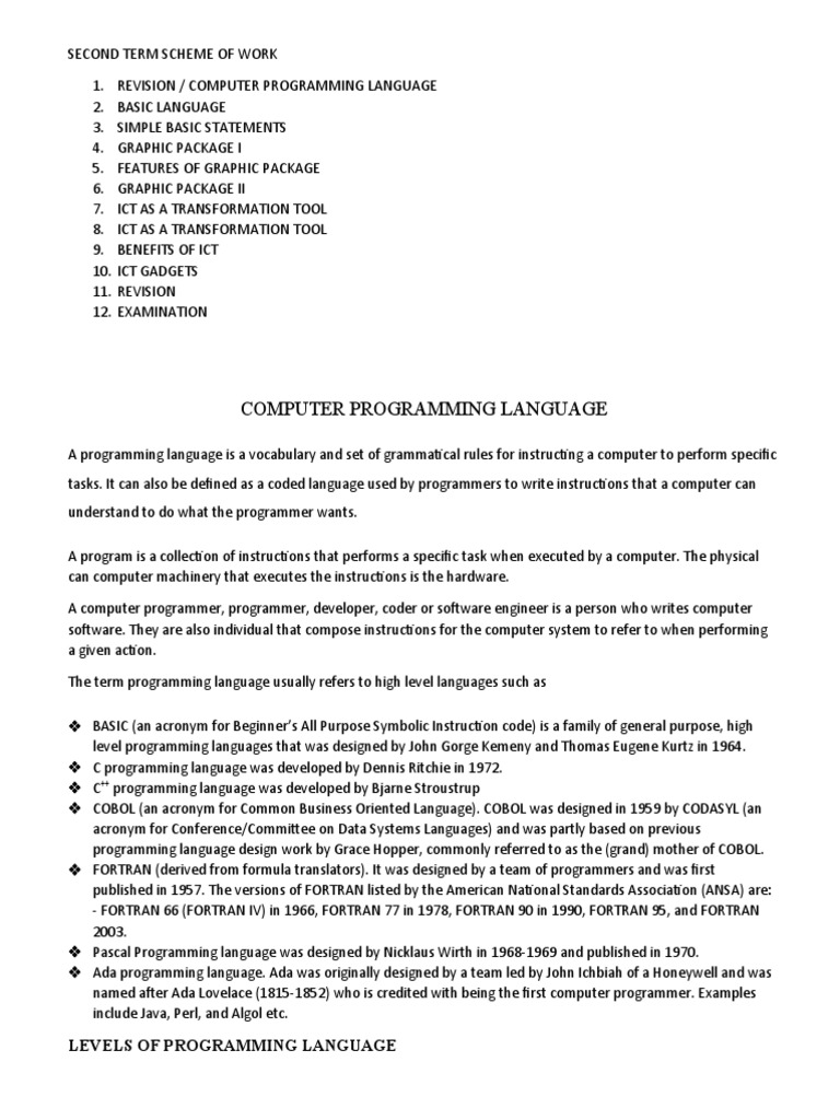 Computer Programming Language | PDF | Basic | Programming