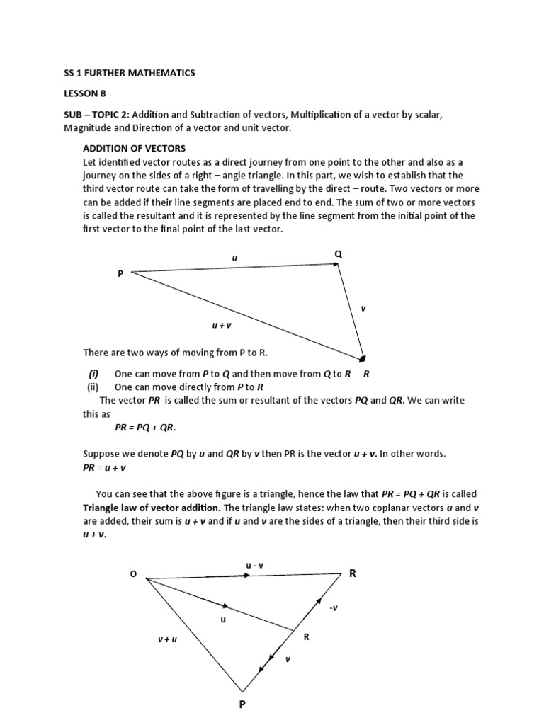 Ss 1 Further Mathematics Lesson 8 | PDF | Euclidean Vector | Mathematics