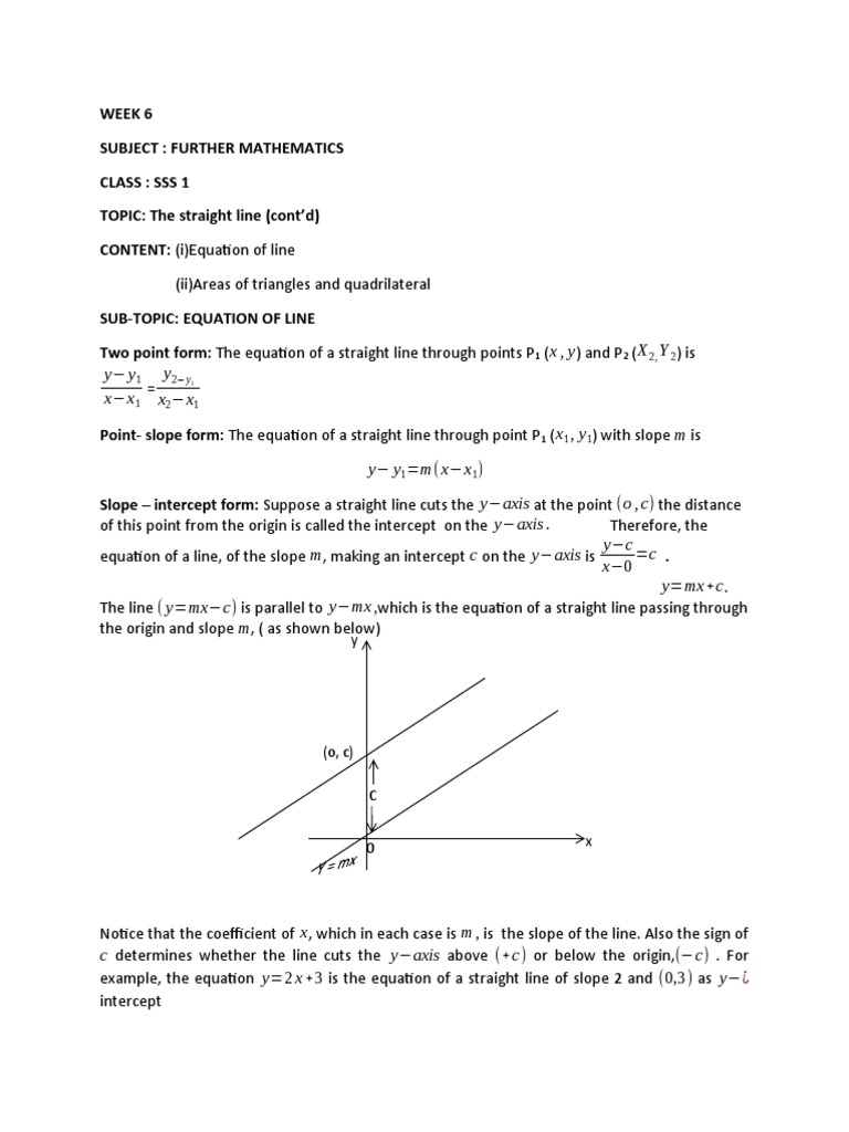 Ss 1 Further Mathematics Week 6 | PDF | Line (Geometry) | Area
