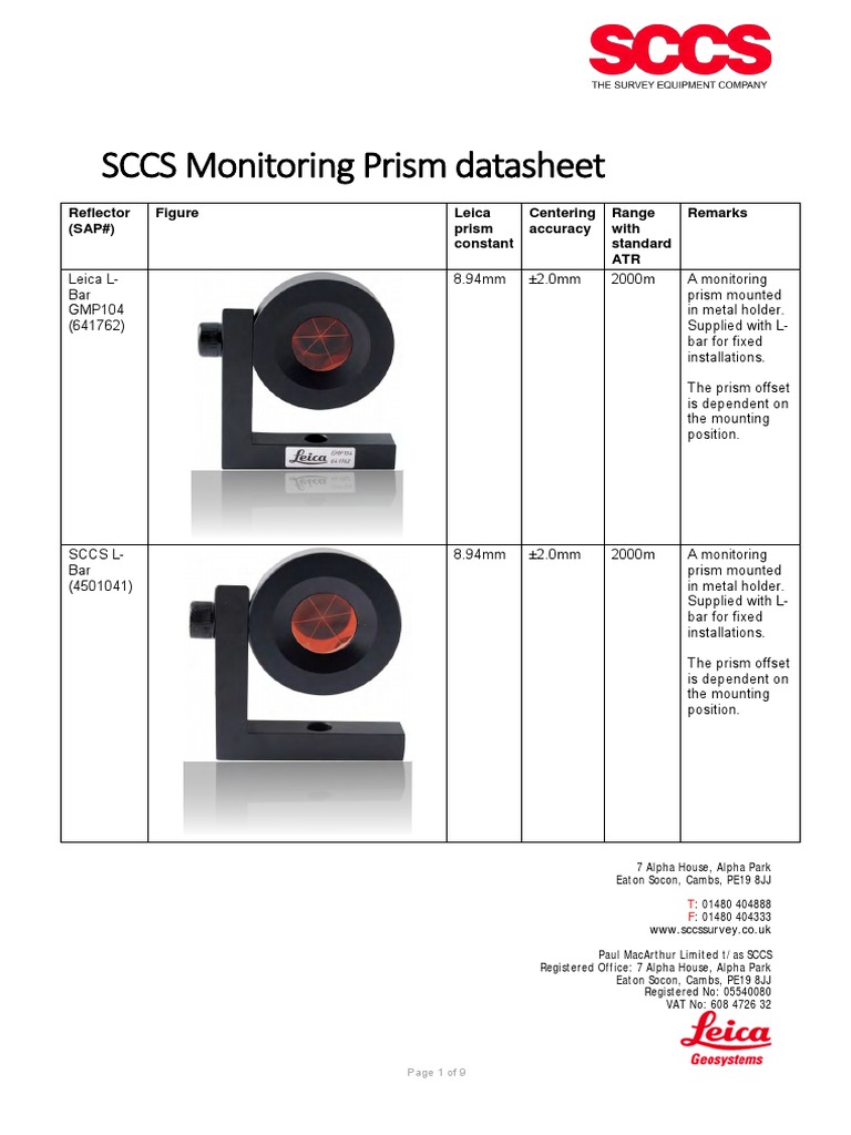SCCS_Monitoring_Prism_datasheet (1) | PDF | Prism | Surveying
