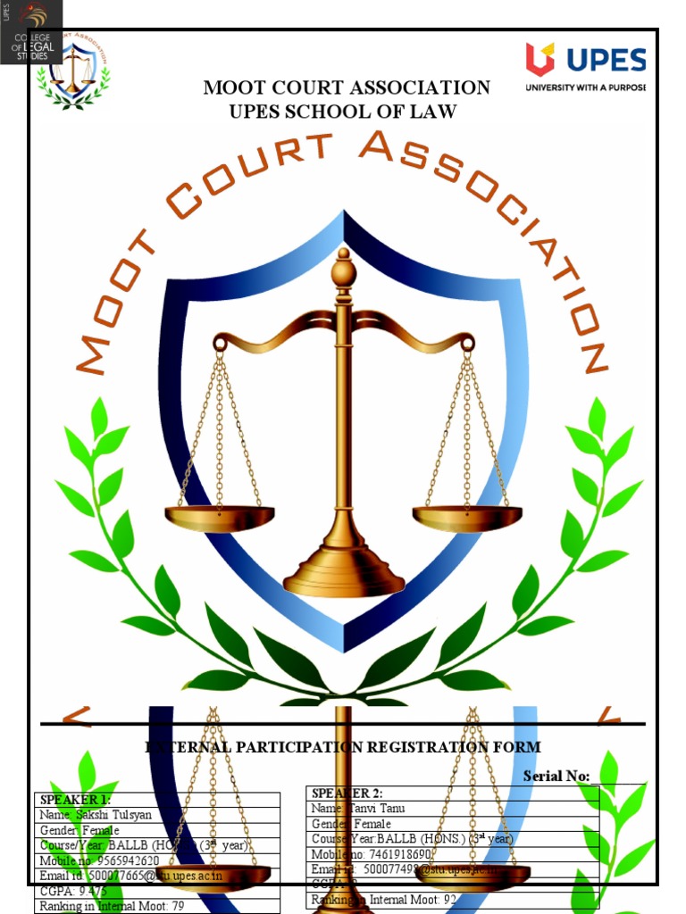 UPES Moot Court Registration Form | PDF | Legal Concepts | Competition