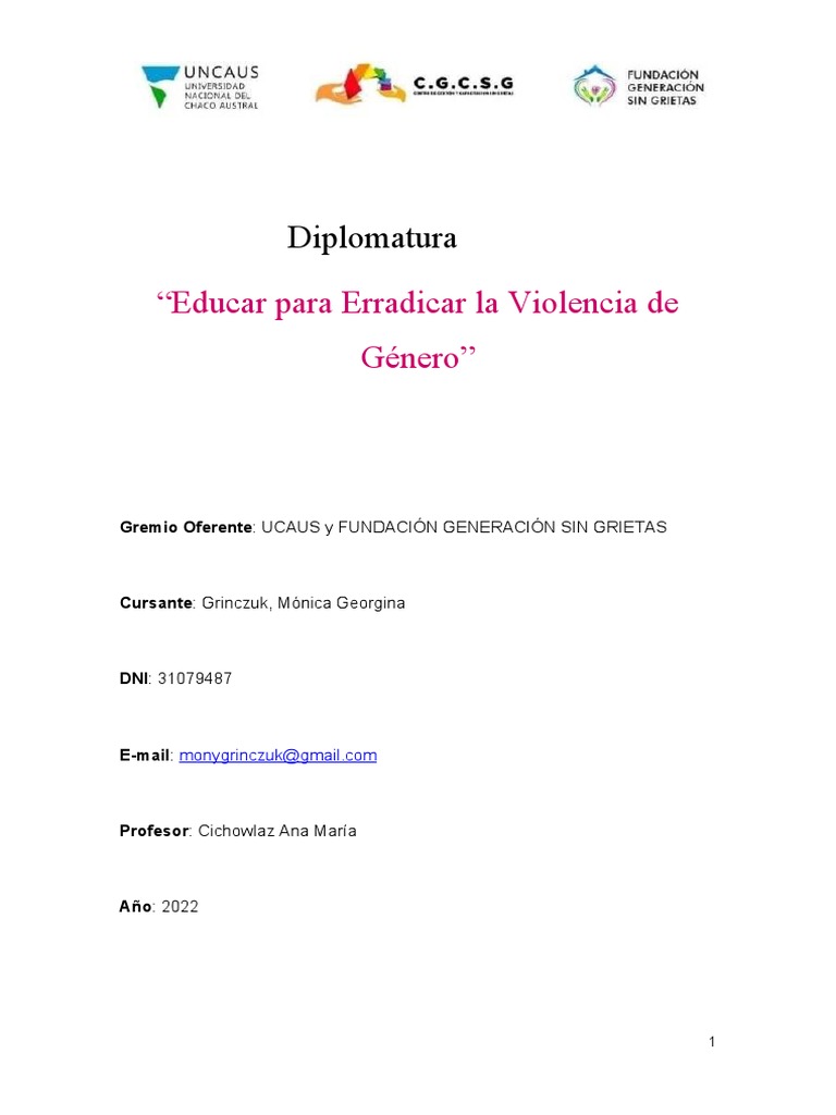 ACTIVIDAD MODULO 2 CLASE 1. Grinczuk, Mónica | PDF | La violencia contra las mujeres | Violencia