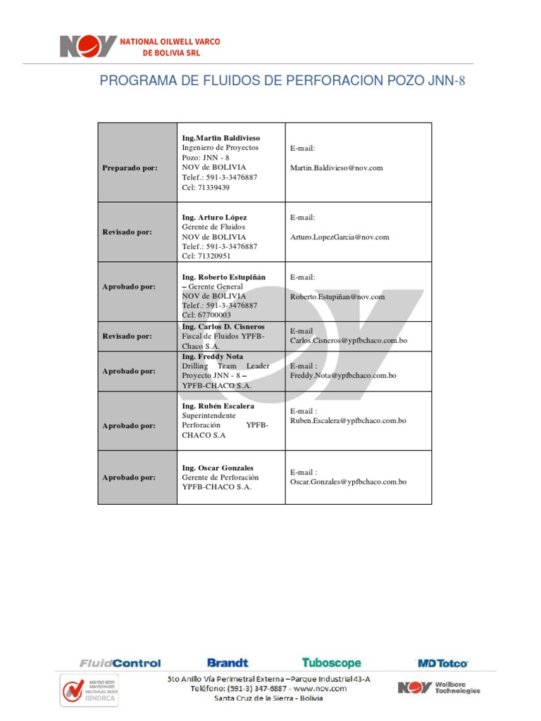 Programa Preliminar Fluidos JNN 8 190419 Rev 00 | PDF | Agua | Barro