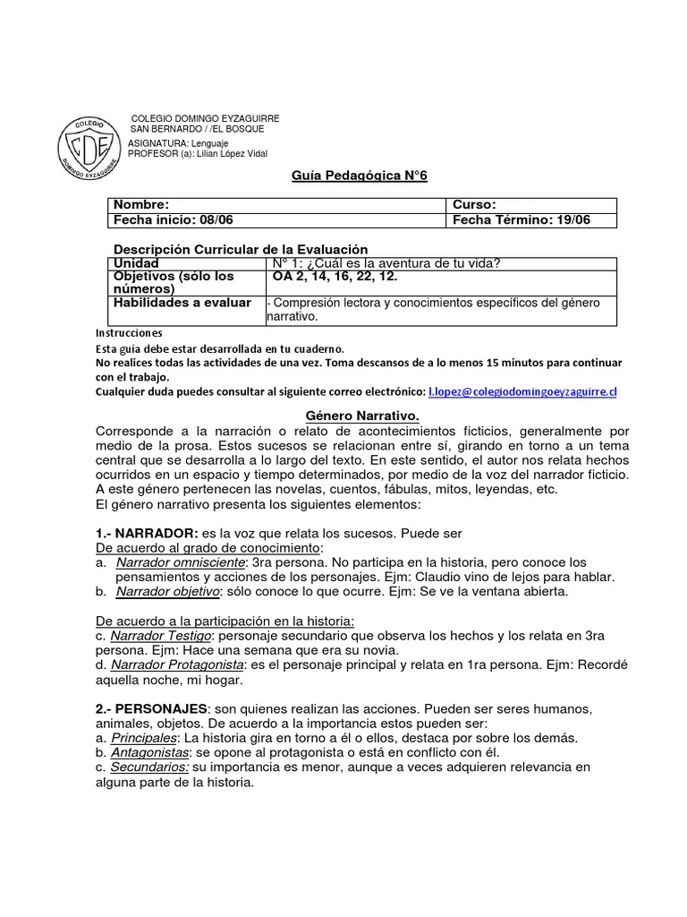 Evaluacion 6° Descargar Gratis Pdf Narración