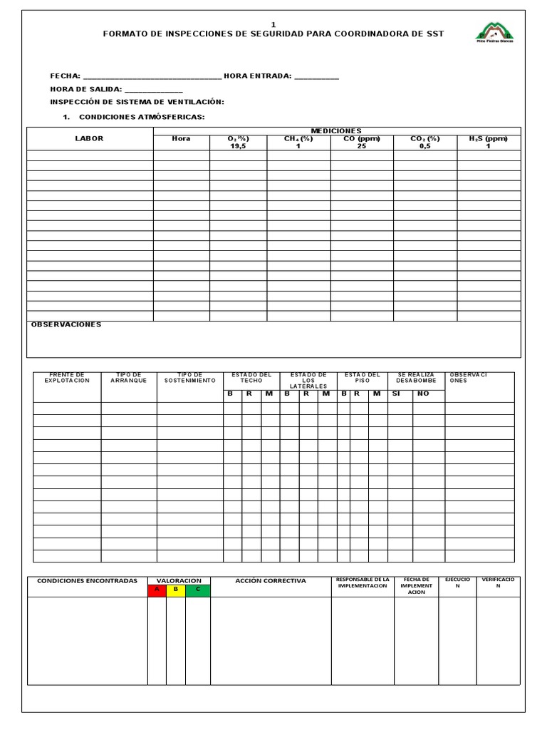 Formato de Inspección Minas Piedras Blancas | PDF