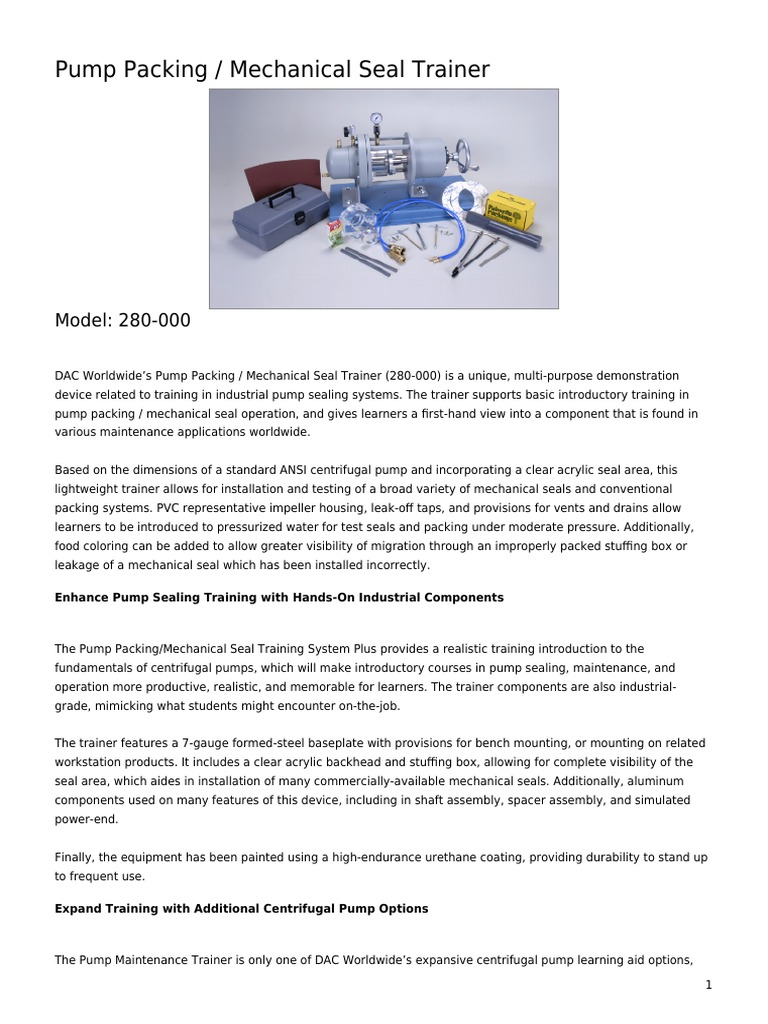 Pump Packing - Mechanical Seal Training System - Hands-On Training ...