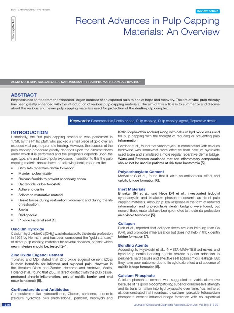 Recent Advances in Pulp Capping Materials: An Overview: Abst T | PDF ...