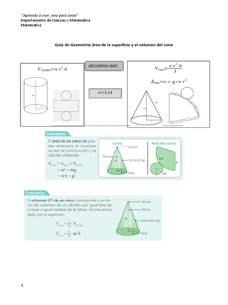 Guía de Volumen y Area de Cono | PDF | Science | Matemáticas