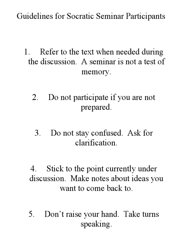 Guidelines For Socratic Seminar Participants | PDF