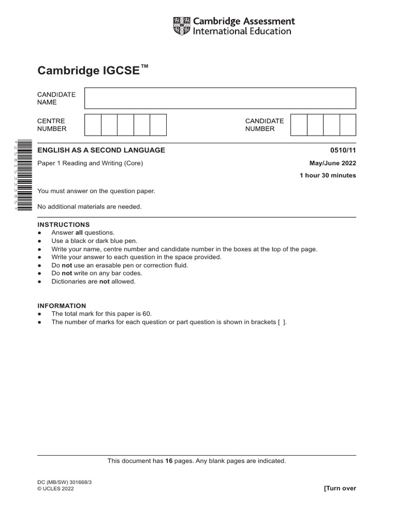 Cambridge IGCSE: English As A Second Language 0510/11 | PDF | Potato ...