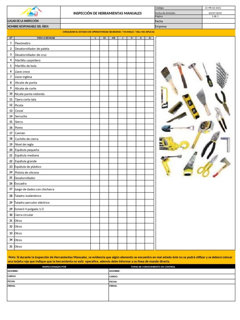 Check List Herramientas Manuales | PDF
