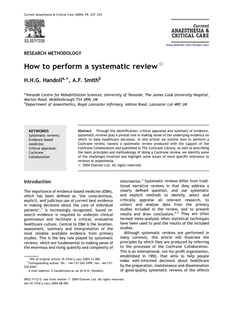 How To Perform A Systematic Review | PDF | Systematic Review | Evidence ...