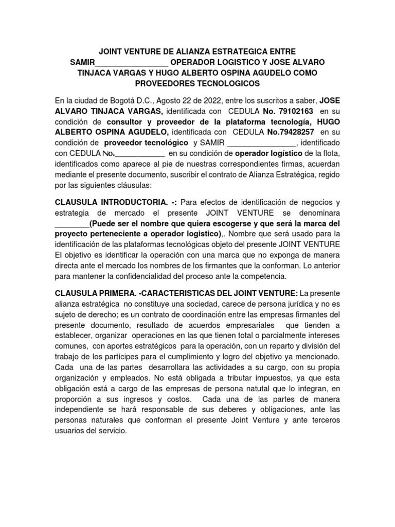 Joint Venture de Alianza Estrategica | PDF | Aplicación movil ...