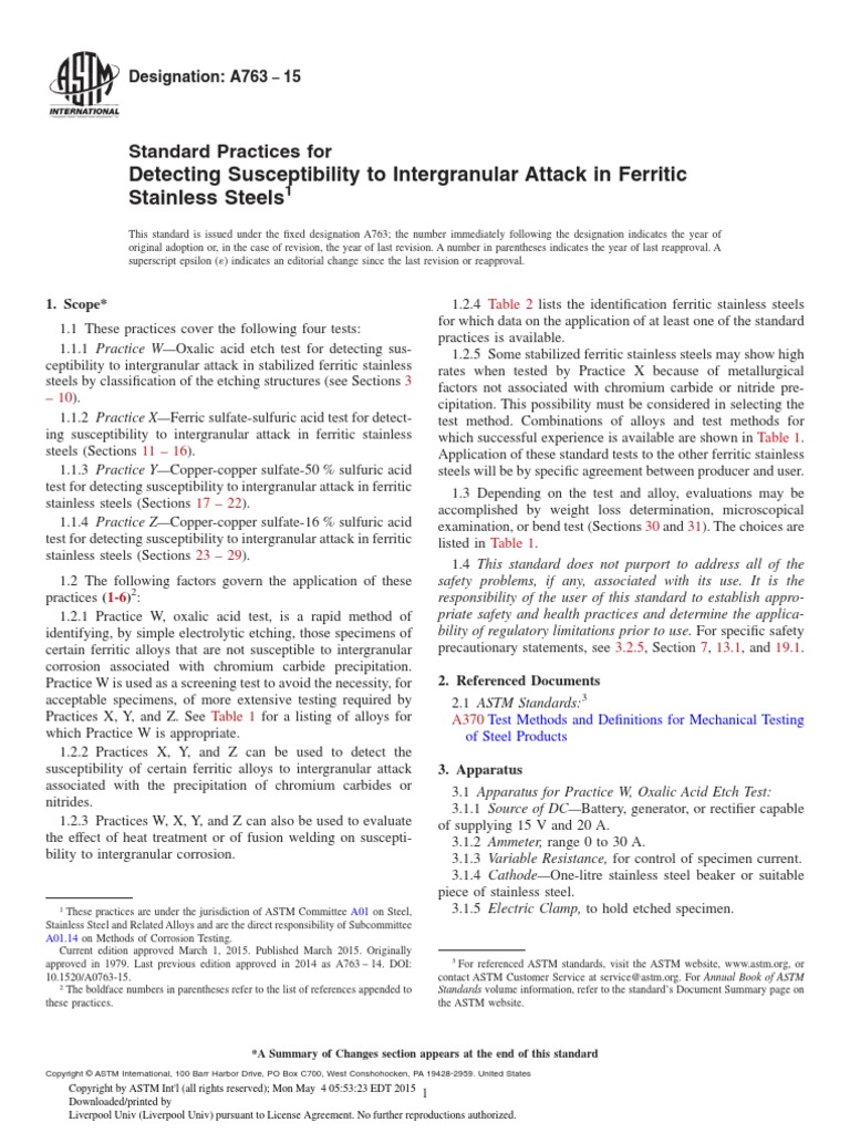 Astm A 763 2015 | PDF | Stainless Steel | Corrosion
