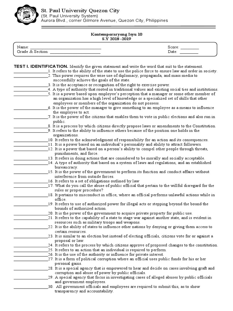 Summative Test For PPG | PDF | Political Corruption | Power (Social And ...