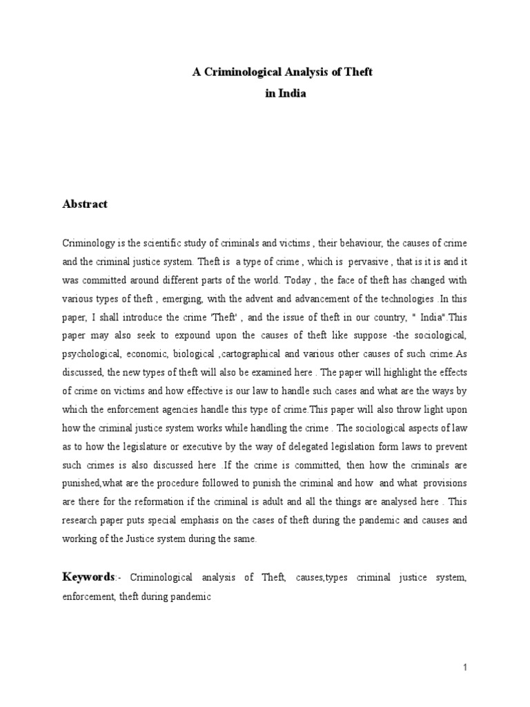 Criminology Research Project | PDF | Theft | Crimes