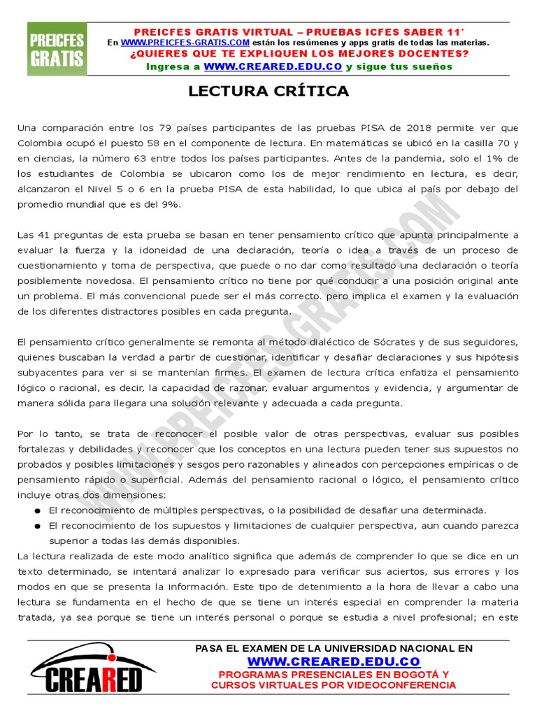 Lectura | PDF | Pensamiento | Pensamiento crítico