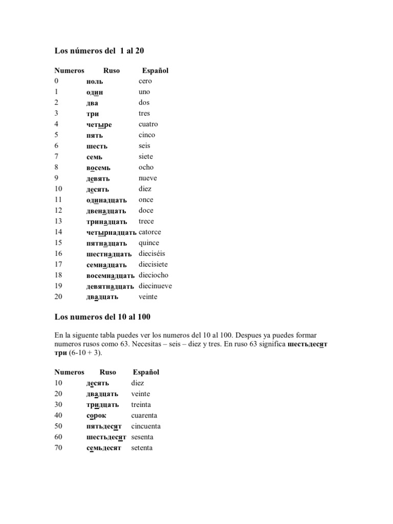 Numeros En Ruso
