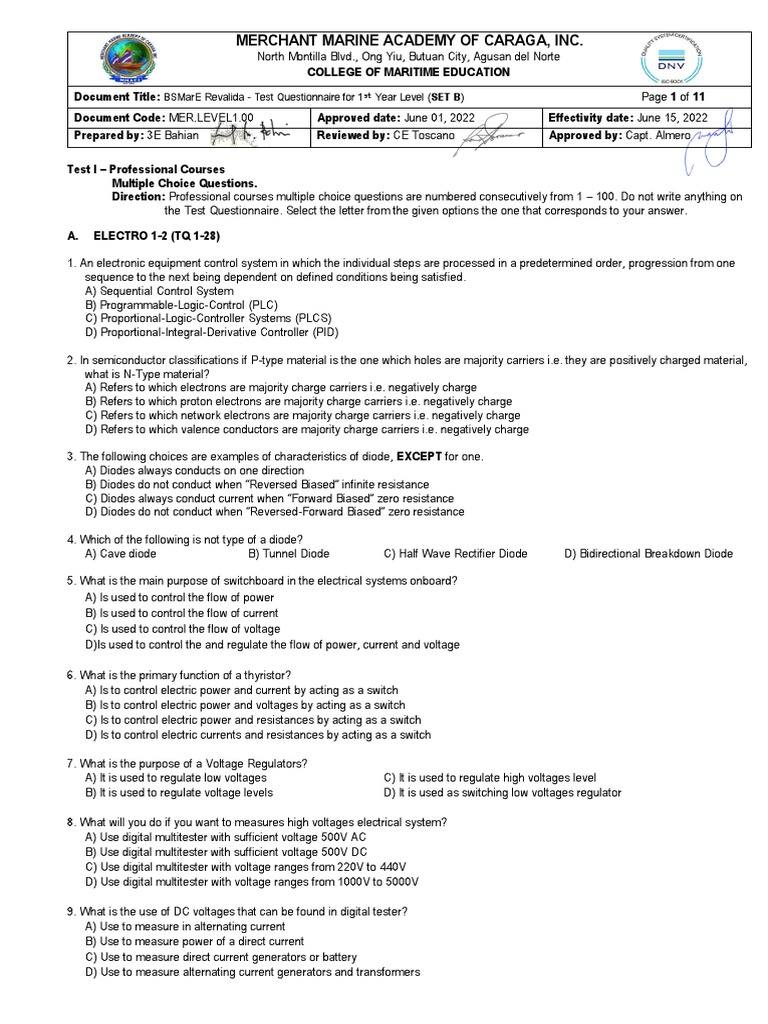 3.1 BSMarE 1st Yr Level - REVALIDA SET B | PDF | Buoyancy | Amplifier