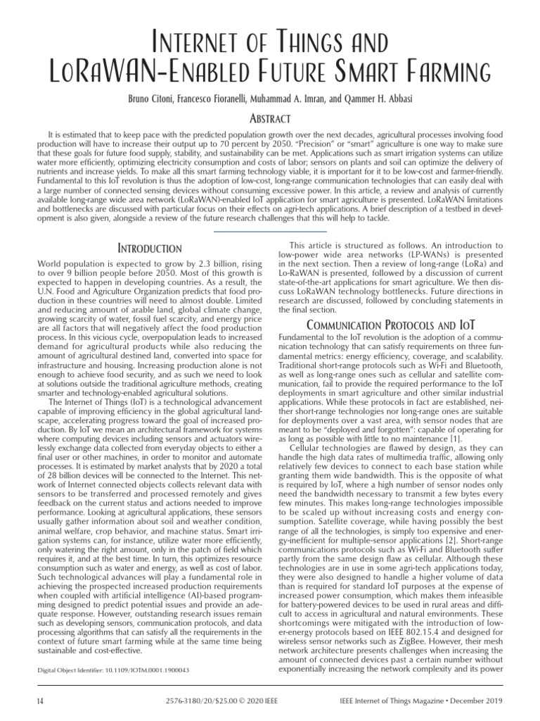 Internet of Things and LoRaWAN-Enabled Future Smart Farming | Download Free PDF | Internet Of ...