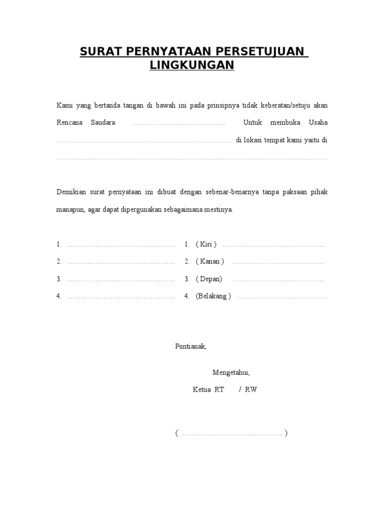Surat Pernyataan Persetujuan Lingkungan-2 | PDF | Bisnis | Pengelolaan ...