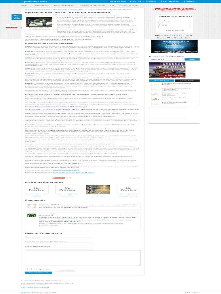 Ejercicio PNL de La - Burbuja Protectora - Aprender PNL | PDF | Programación neurolingüistica ...