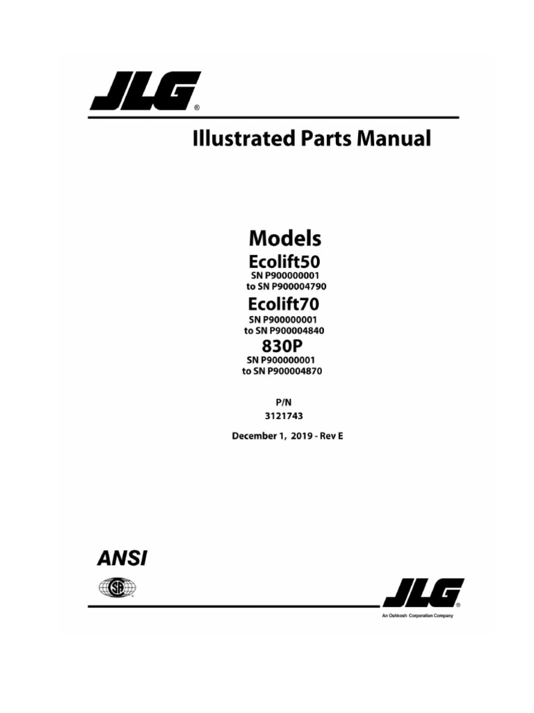 E Ecolift50, Ecolift70,830P JLG Parts English | PDF | Screw | Forklift