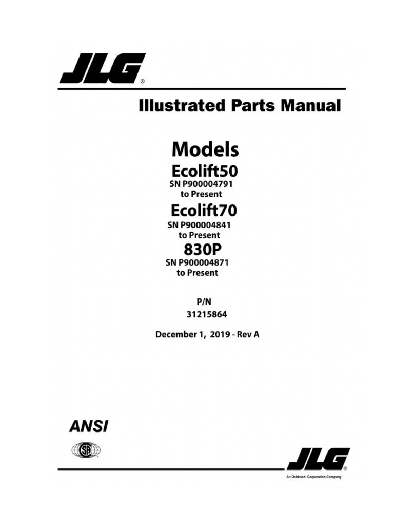 A Ecolift50, Ecolift70,830P JLG Parts English | PDF | Forklift | Screw
