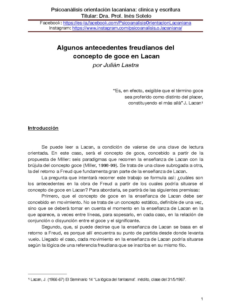 Lastra Julián 2022 Antecedentes Freudianos Del Concepto de Goce | PDF ...