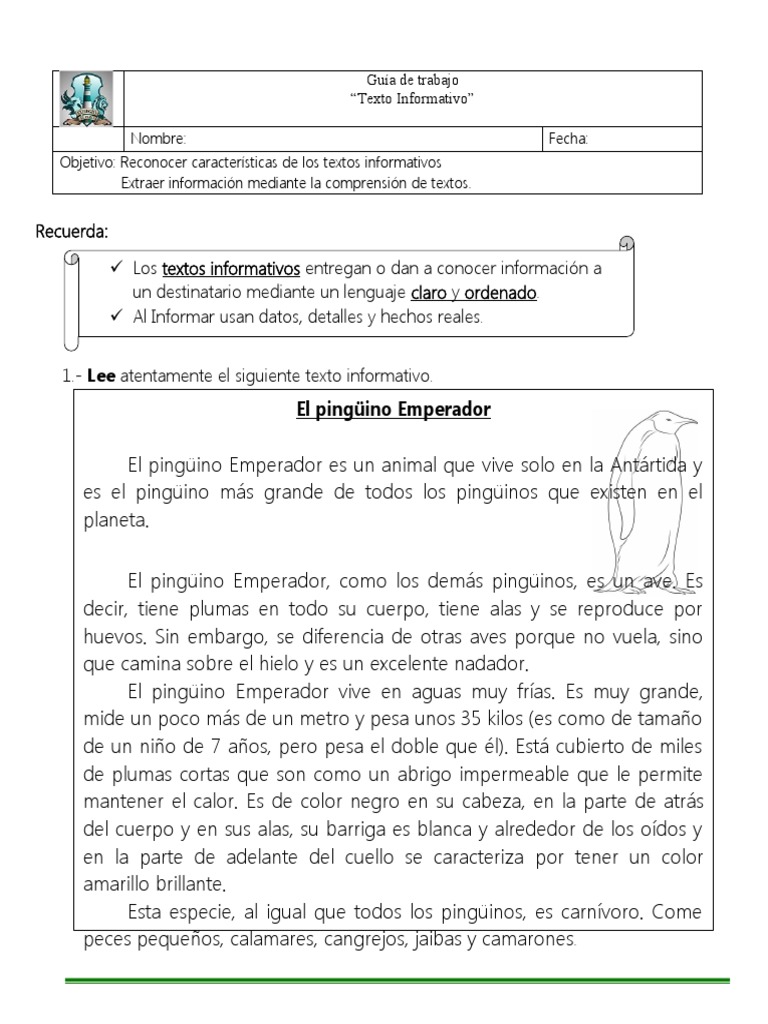 Texto Informativo sobre el Pingüino Emperador | PDF | Pingüino | Aves