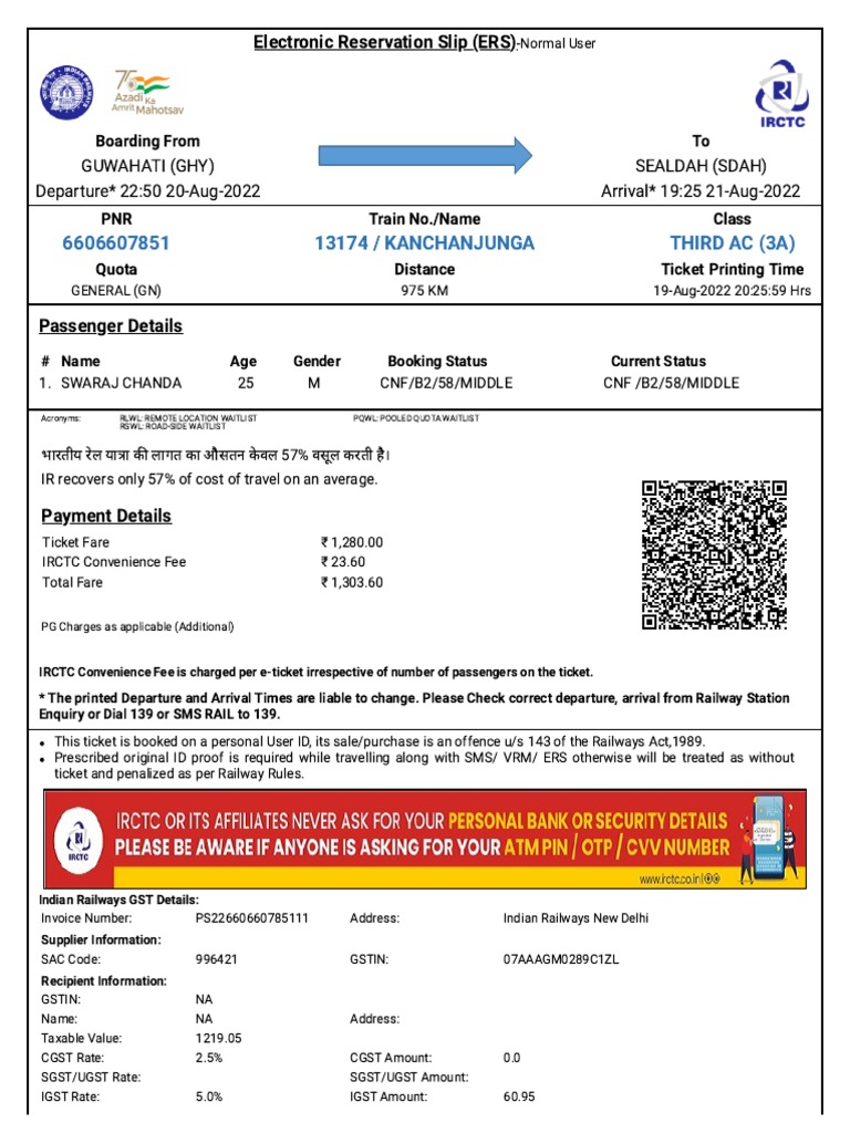 Kanchanjunga Third Ac (3A) | PDF | Identity Document