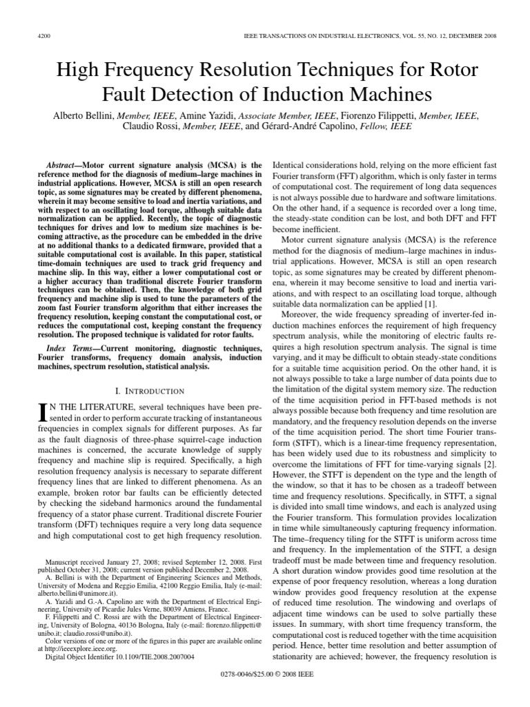High Frequency Resolution Techniques For Rotor Fault Detection of Induction Machines | PDF ...
