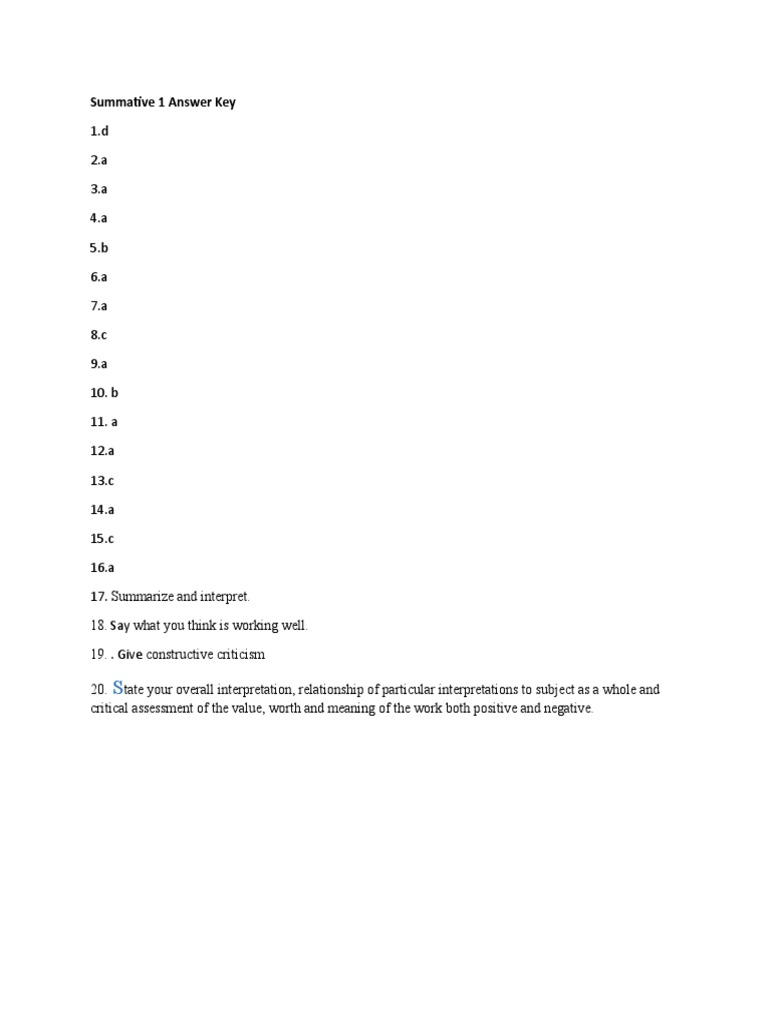 Summative 1 Answer Key | PDF